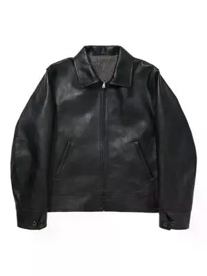TAIGA TAKAHASHI Shirt-collar Leather Jacket - Black