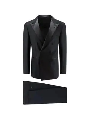 Tagliatore Double-breasted Wool Tuxedo Blazer - Black