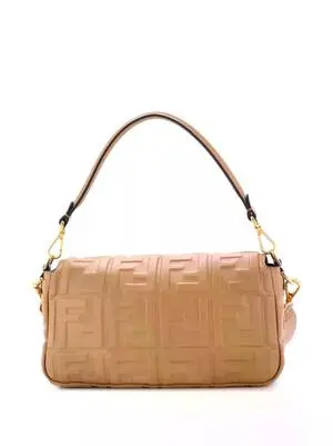 Fendi Baguette Nm Bag Zucca Embossed Leather Medium Crossbody Bag - Brown