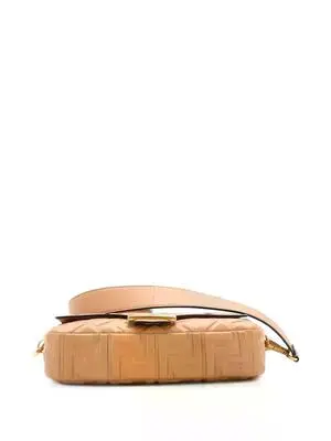 Fendi Baguette Nm Bag Zucca Embossed Leather Medium Crossbody Bag - Brown