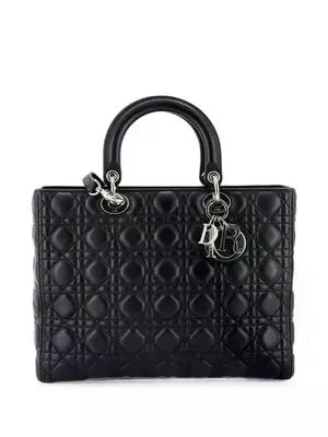 Dior Lady Bag Cannage Quilt Lambskin Large Tote Bag - Black