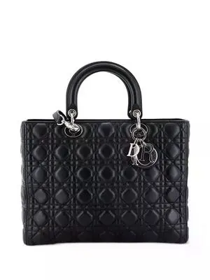 Dior Lady Bag Cannage Quilt Lambskin Large Tote Bag - Black