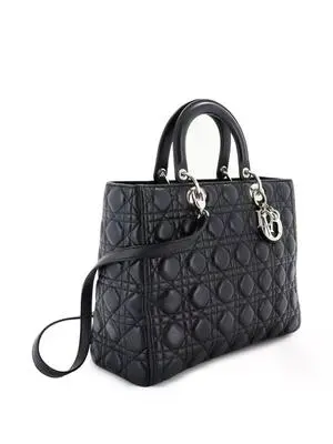 Dior Lady Bag Cannage Quilt Lambskin Large Tote Bag - Black