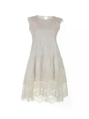 MAURIZIO MYKONOS Lace-insert Ruffled Midi Dress - White