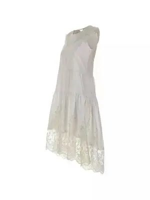 MAURIZIO MYKONOS Sleeveless Lace Insert Ruffled Midi Dress