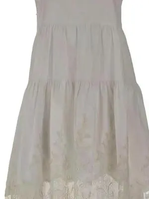 MAURIZIO MYKONOS Sleeveless Lace Insert Ruffled Midi Dress