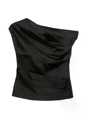 SELF-PORTRAIT Asymmetric-neck Draped Top - Black