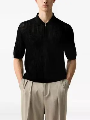 Emporio Armani Polo-collar Sweater In Wool And Lyocell Blend With Patterned Knit - Blue