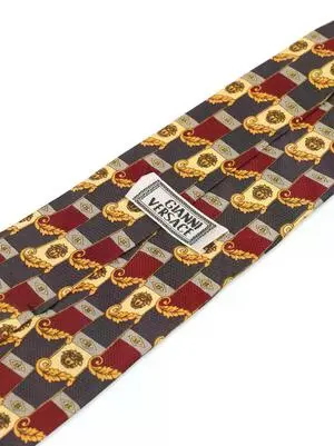 Versace Medusa Head Acanthus Leaf Pattern Neck Tie - Red