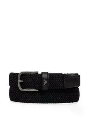 Emporio Armani Braided Leather-trim Belt - Black