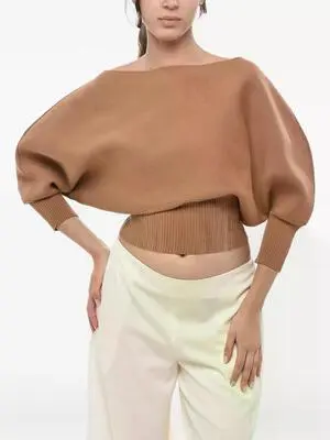 SUPER BLOND Batwing Sleeve Cropped Sweater - Neutrals