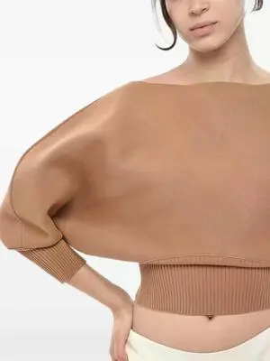 SUPER BLOND Batwing Sleeve Cropped Sweater - Neutrals