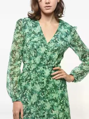 Saloni Annabelle Botanical Print Silk Dress