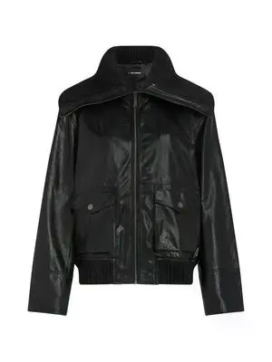 Karl Lagerfeld Knitted-collar Leather Jacket - Black