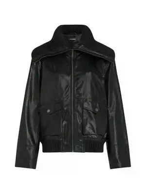 Karl Lagerfeld Leather Knitted Collar Jacket - Black