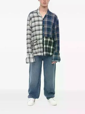 GREG LAUREN Patchwork Shawl-collar Shirt - Blue