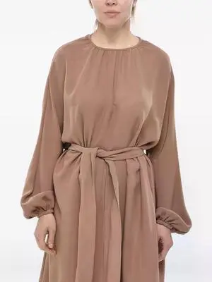 SUPER BLOND Midi Belted Silk Dress - Brown