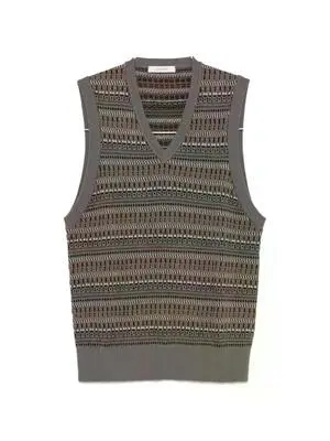 LEMAIRE V-neck Jacquard-knit Vest - Grey