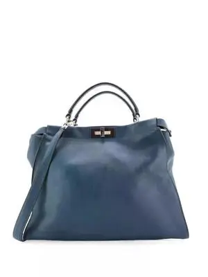 Fendi Peekaboo Rigid Leather Large Satchel - Blue