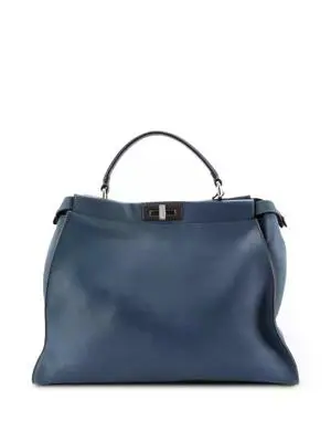 Fendi Peekaboo Rigid Leather Large Satchel - Blue