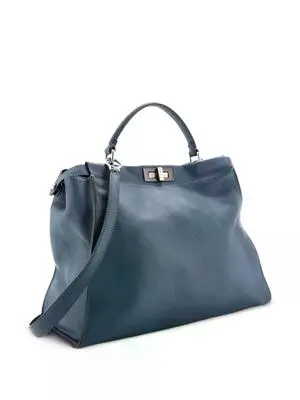 Fendi Peekaboo Rigid Leather Large Satchel - Blue