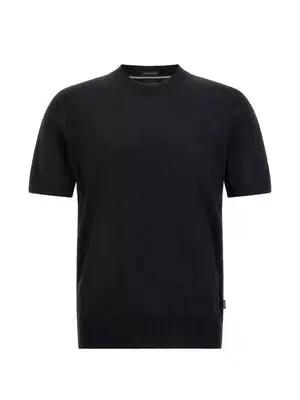BOSS Short-sleeved Knit T-shirt In Merino Wool - Black