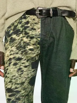 Roberto Cavalli 2000s Animal Print Paneled Jeans