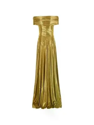 Norma Kamali Off-shoulder Maxi Pleated Dress