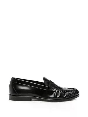 VINNY'S Ruched-detail Leather Loafers - Black