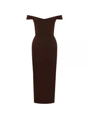 Alex Perry Off-shoulder Midi Dress - Brown