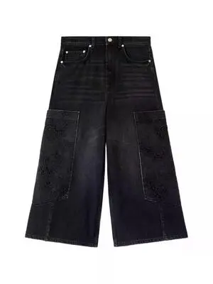 GANNI Floral Embroidered Cargo Jeans - Black
