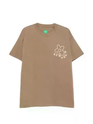 FLANEUR Blossom Logo-print Crew-neck T-shirt - Brown