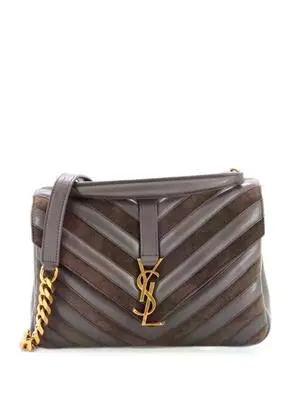 Saint Laurent Classic Monogram College Bag Matelasse Chevron Leather And Suede Medium Shoulder Bag - Grey