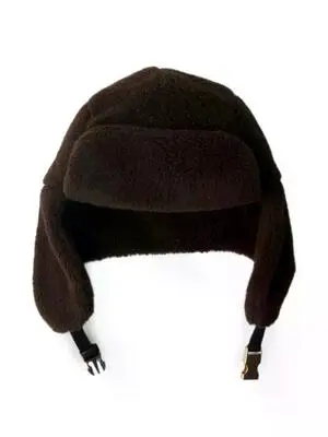 Prada Fleece Trapper Hat With Enameled Triangle Logo - Brown
