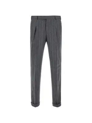 PT TORINO Pinstripe-pattern Pleated Trousers - Grey