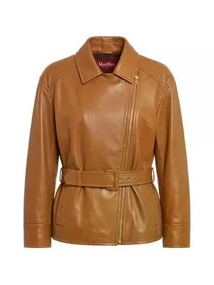 Max Mara Giusto Belted Leather Biker Jacket - Brown