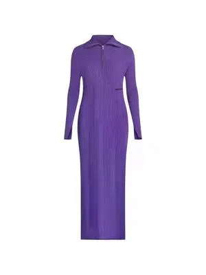 Karl Lagerfeld Ribbed Knit High Neck Maxi Dress - Purple