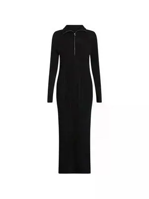 Karl Lagerfeld Ribbed-knit Half-zip Maxi Dress - Black