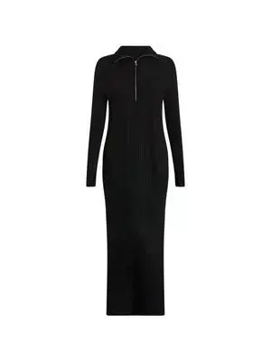 Karl Lagerfeld Ribbed-knit Maxi Dress With Half-zip - Black