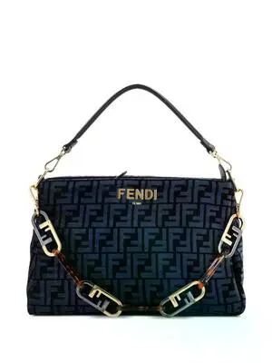 Fendi O'lock Zip Shoulder Bag Zucca Chenille Hobo Bag - Blue