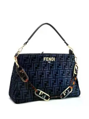 Fendi O'lock Zip Shoulder Bag Zucca Chenille Hobo Bag - Blue