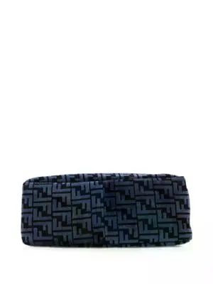 Fendi O'lock Zip Shoulder Bag Zucca Chenille Hobo Bag - Blue