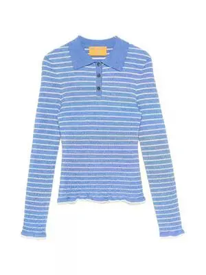 Guest In Residence Smocked Striped Polo Sweater - Blue