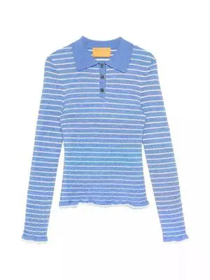 Guest In Residence Smocked Striped Polo Sweater - Blue