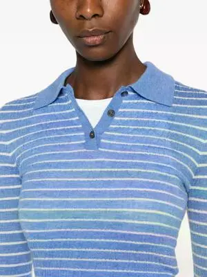 Guest In Residence Smocked Striped Polo Sweater - Blue