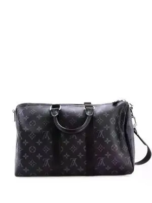 LOUIS VUITTON Keepall Bandouliere Bag Reverse Monogram Eclipse Canvas 35 Travel Bag - Black