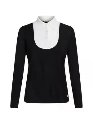 Karl Lagerfeld Ribbed Knit Layered Sweater With Pointed Collar - Black