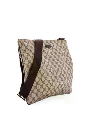 Gucci Zip Top Messenger Bag Gg Coated Canvas Large Crossbody Bag - Brown