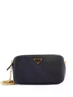 Prada Double Zip Wallet On Chain Crossbody Saffiano Leather Mini Clutch Bag - Black
