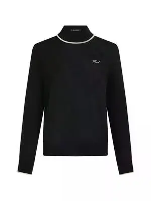 Karl Lagerfeld Logo Embroidered Turtleneck Sweater - Black